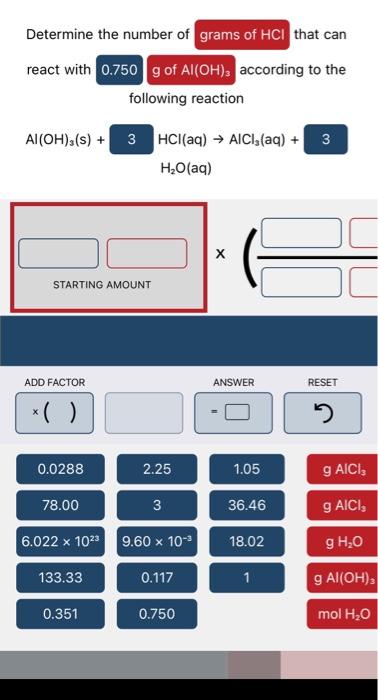 Solved Determine the number of grams of HCl that can react | Chegg.com
