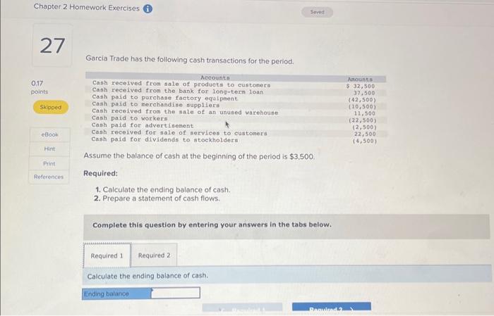 Solved Garcia Trade has the following cash transactions for | Chegg.com