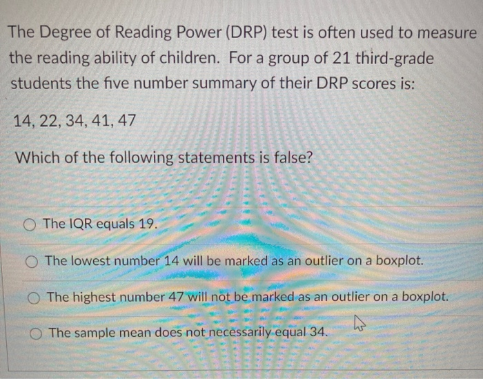 Solved The Degree of Reading Power (DRP) test is often used | Chegg.com