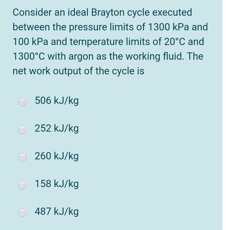 Solved Consider an ideal Brayton cycle executed between the | Chegg.com