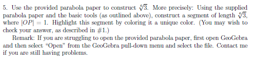 Solved 5. ﻿Use the provided parabola paper to construct | Chegg.com