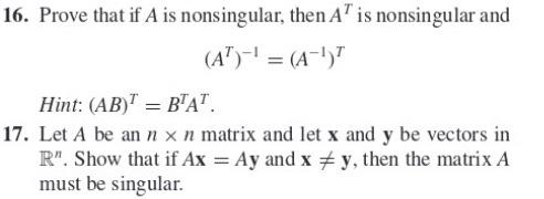 Solved 16. Prove that if A is nonsingular, then AT is | Chegg.com
