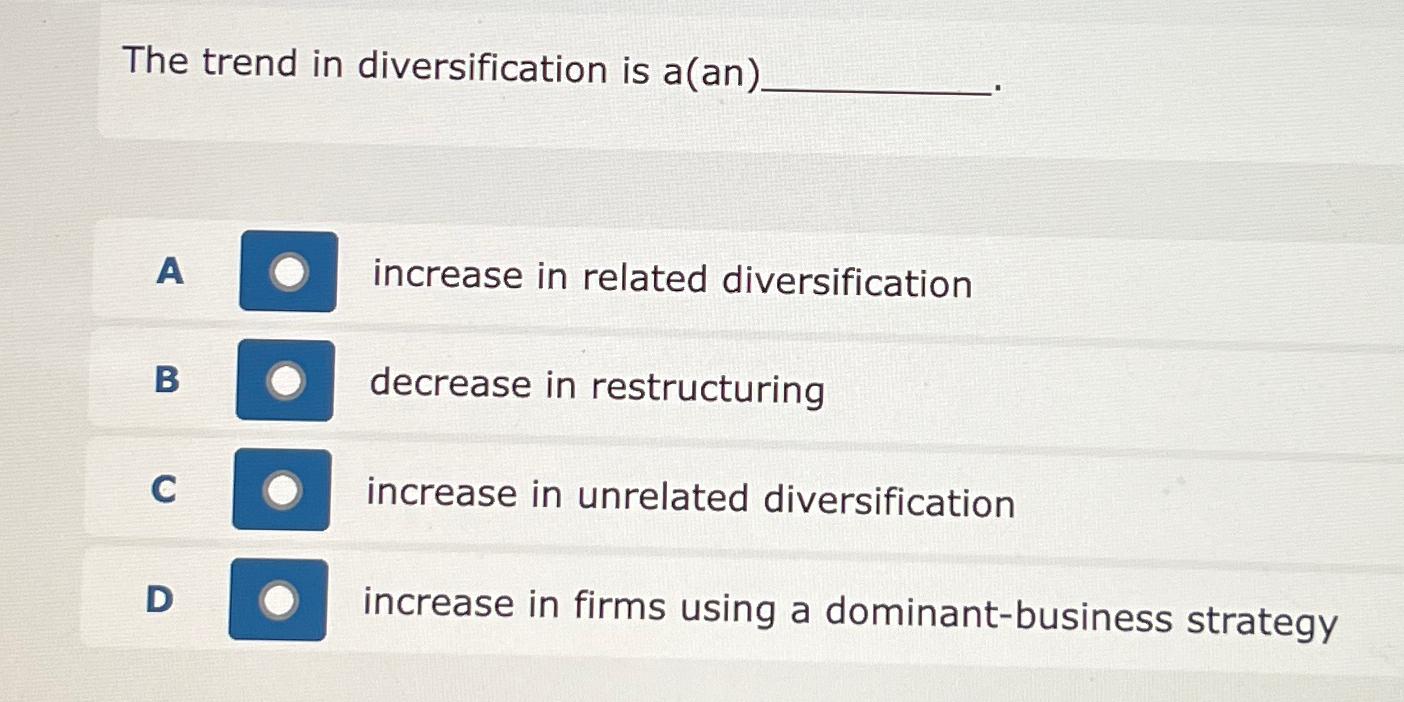 Solved The Trend In Diversification Is A An A Increase In