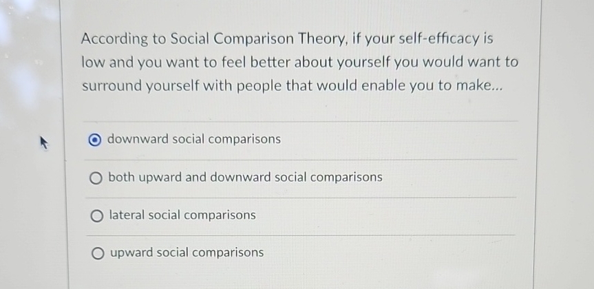 Solved According to Social Comparison Theory, if your | Chegg.com