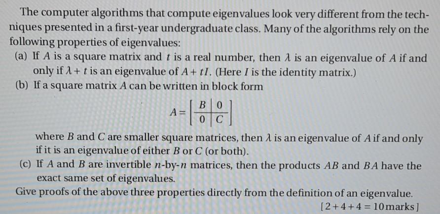 Solved We recall the definition of eigenvalues and | Chegg.com