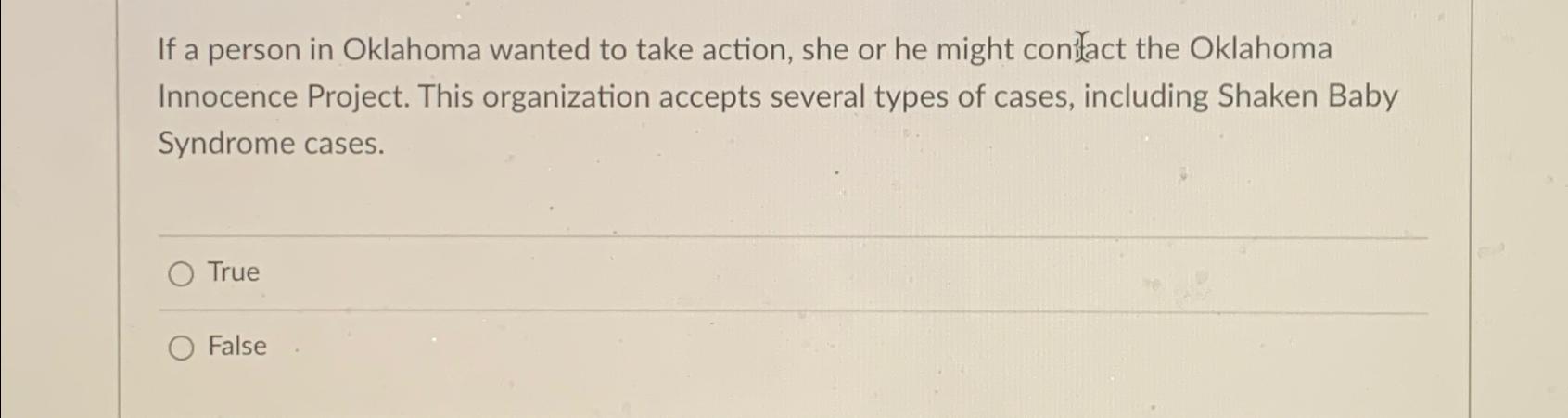 Solved If a person in Oklahoma wanted to take action, she or | Chegg.com