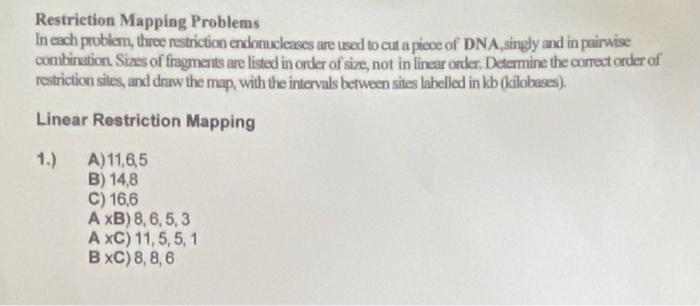 Solved Restriction Mapping Problems In each problem, three | Chegg.com