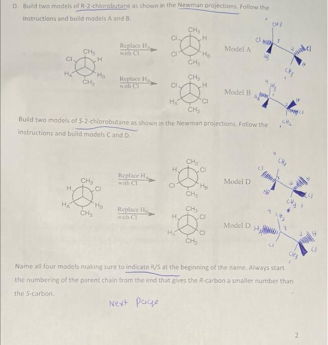 Solved D. Build two models of R-2-chlorobutane as shown in | Chegg.com