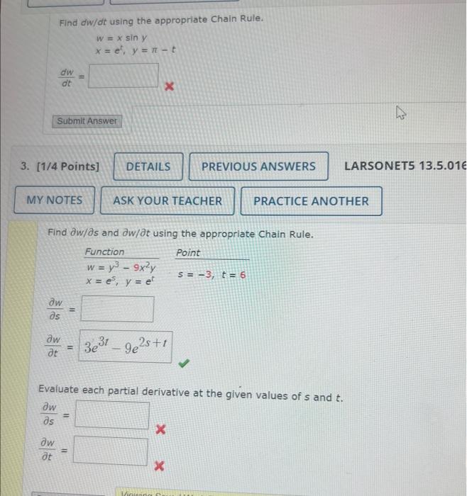 Solved Find dw/dt using the appropriate Chain Rule. | Chegg.com