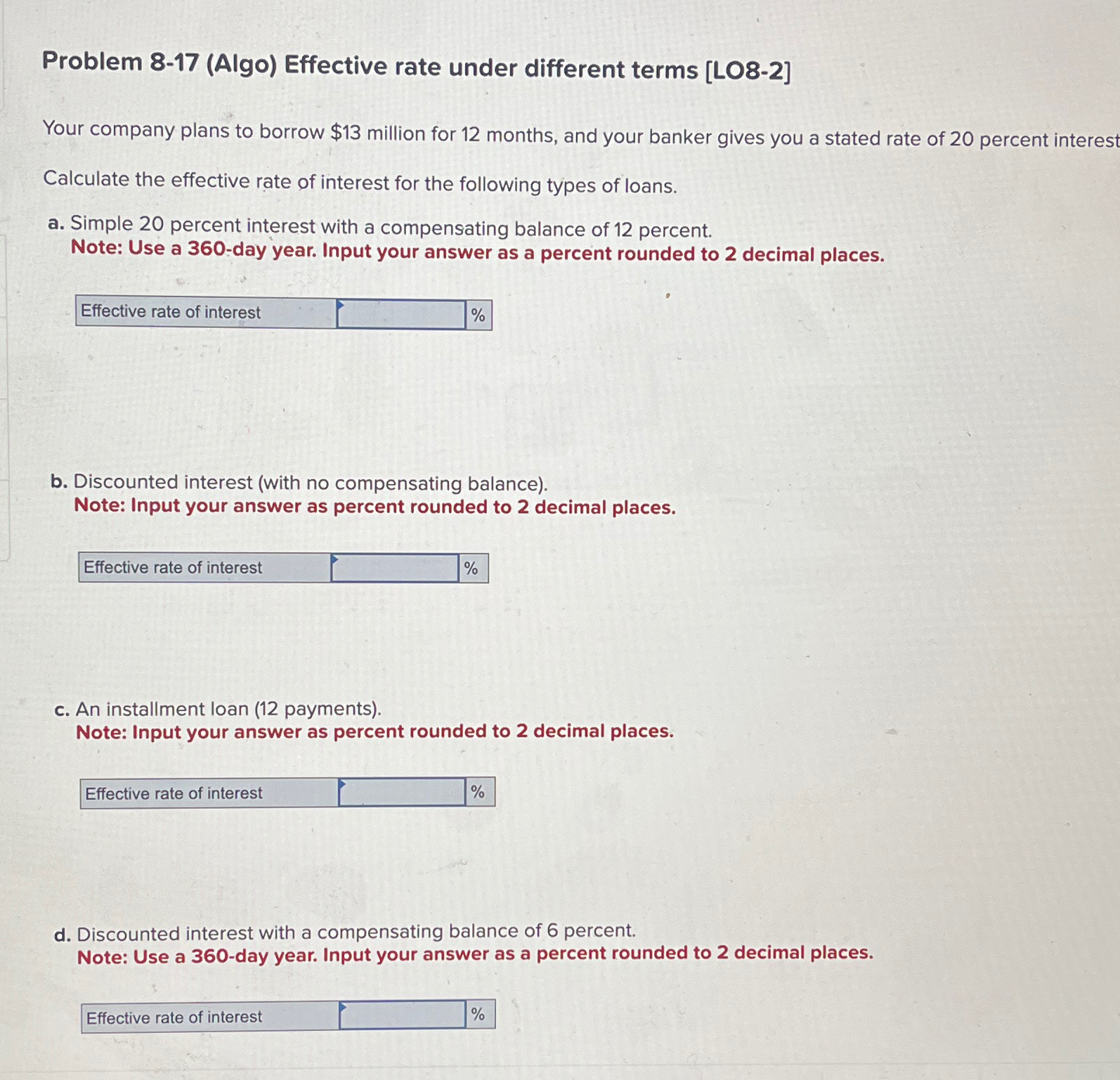 Solved Problem 8-17 (Algo) ﻿Effective rate under different | Chegg.com