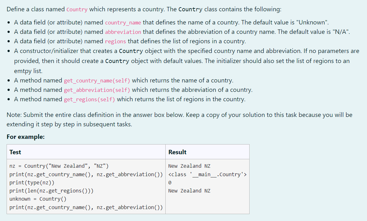 Solved Define a class named country which represents a | Chegg.com