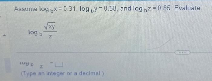 Solved Assume log x= 0.31, log by = 0.58, and log bz = 0.85. | Chegg.com