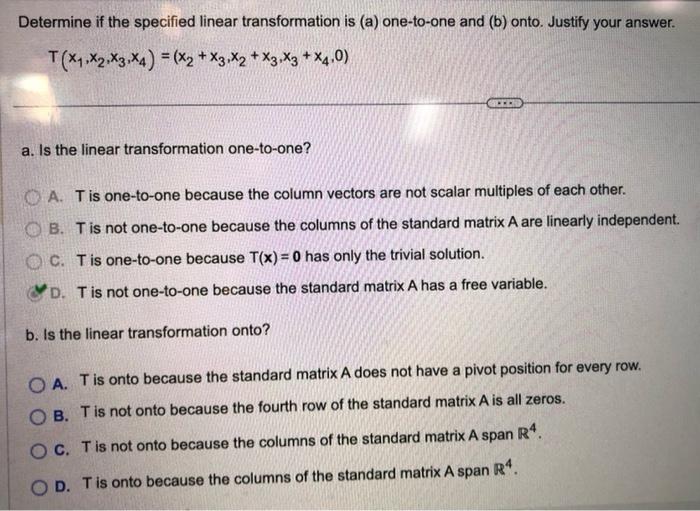 Solved Determine if the specified linear transformation is | Chegg.com