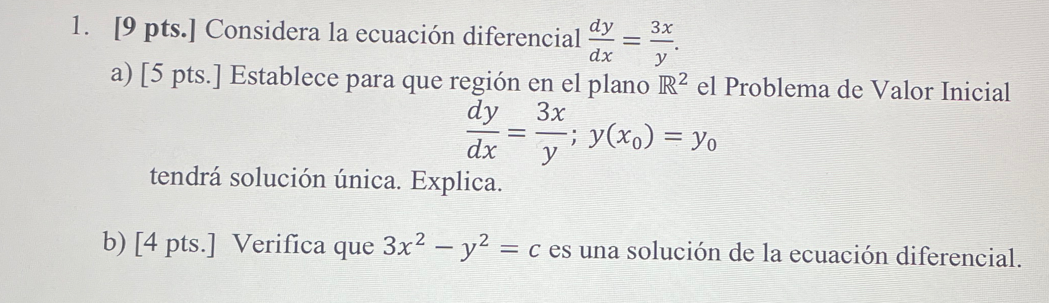 Solved Consider the differential equation dy/dx = 3x / ﻿y | Chegg.com