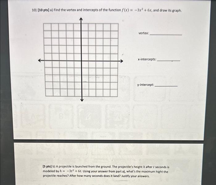 Solved 10) [10 pts] a) Find the vertex and intercepts of the | Chegg.com