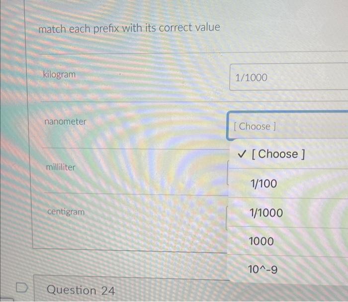 Solved match each prefix with its correct value kilogram | Chegg.com
