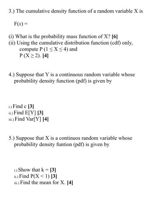 Solved 3.) The cumulative density function of a random | Chegg.com
