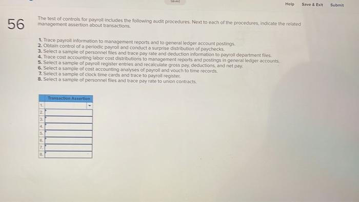 Solved The test of controls for payroll includes the | Chegg.com