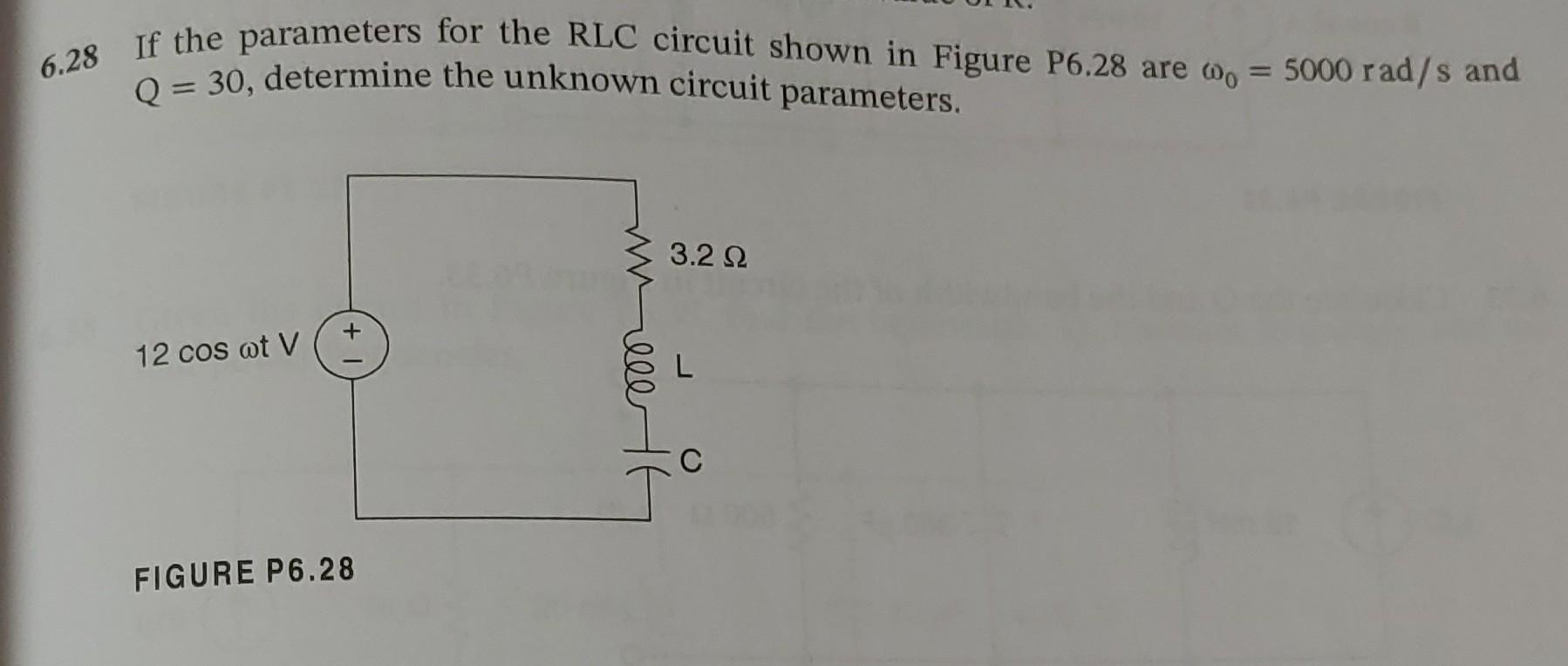 Solved p6.28 Q. If the parameters for the RLC circuit shown | Chegg.com