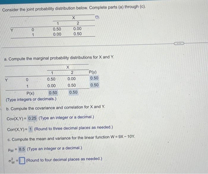 Solved Consider the joint probability distribution below. | Chegg.com