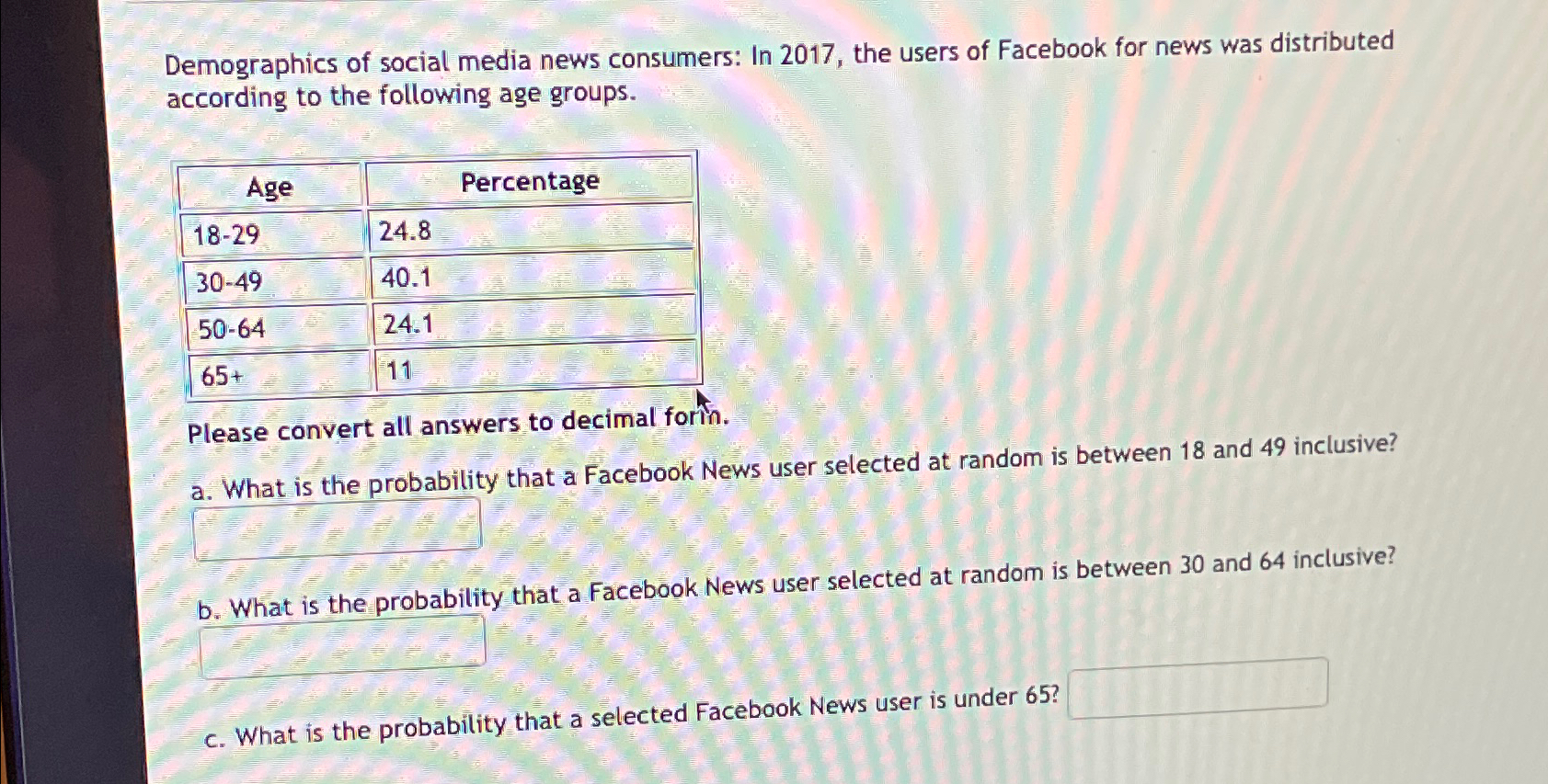 Solved Demographics of social media news consumers: In 2017, | Chegg.com