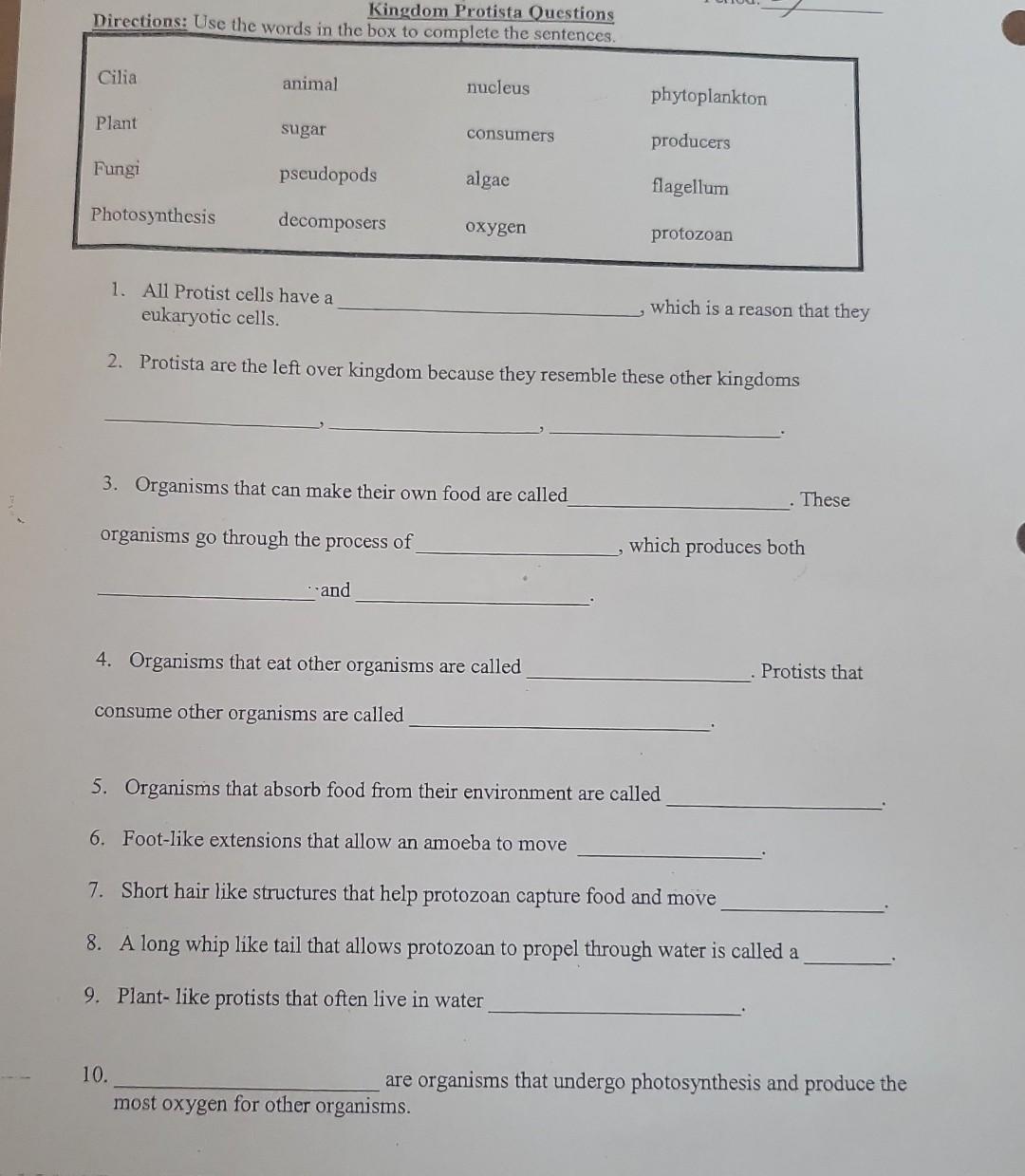 Solved 1. All Protist cells have a , which is a reason that | Chegg.com