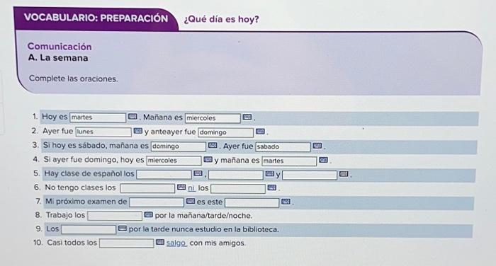 VOCABULARIO: PREPARACIÓN Comunicación A. La semana | Chegg.com