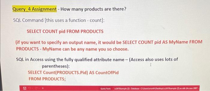 Solved Query 4 Assignment - How many products are there? SQL | Chegg.com