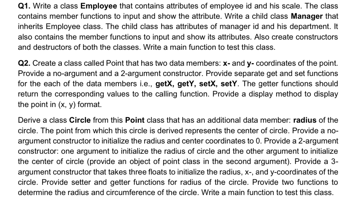 Solved In C++ ﻿language for object oriented programming:Q1. | Chegg.com
