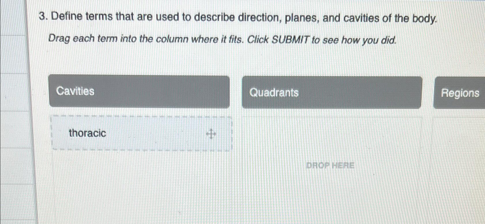 Solved Define terms that are used to describe direction, | Chegg.com