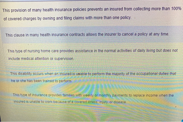 This provision of many health insurance policies | Chegg.com