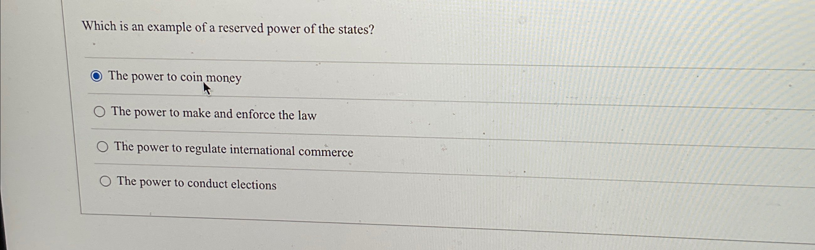 Solved Which is an example of a reserved power of the | Chegg.com