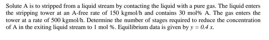 Solved Solute A is to stripped from a liquid stream by | Chegg.com