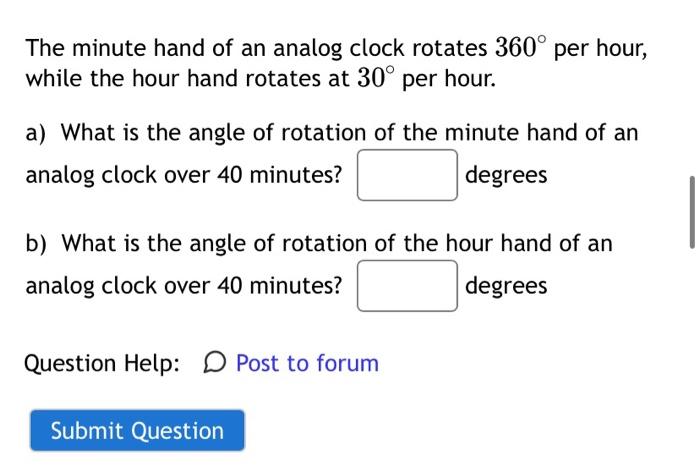 Solved minute hand of a clock rotates 360 per hr, and the | Chegg.com
