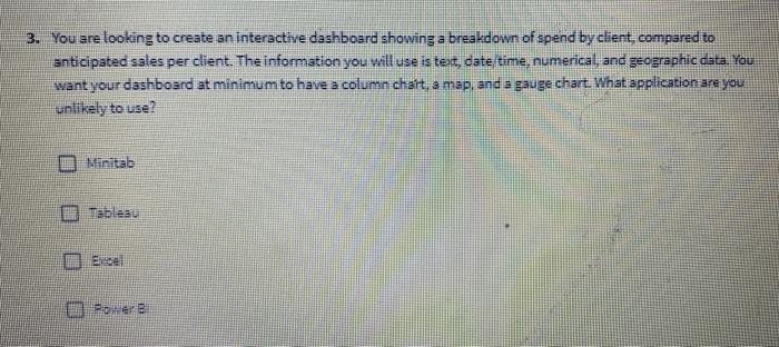 Solved 3. You are looking to create an interactive dashboard | Chegg.com