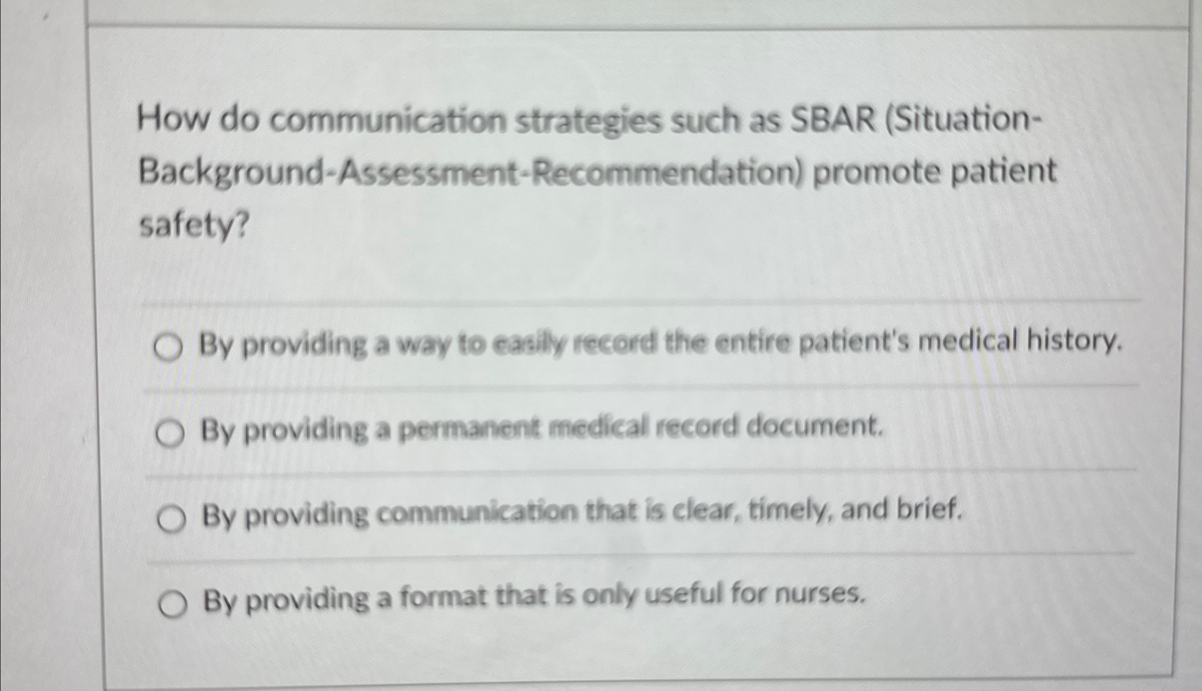 Solved How do communication strategies such as SBAR | Chegg.com