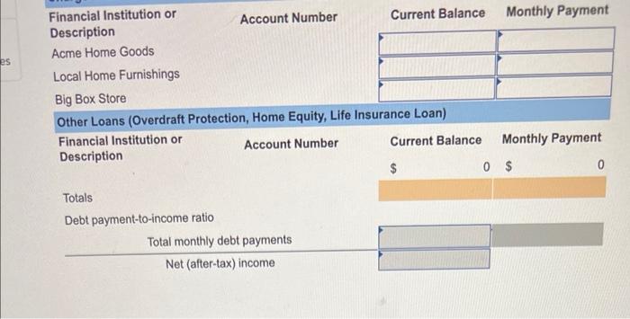 Solved Current Financial SituationFinancial Institution or | Chegg.com