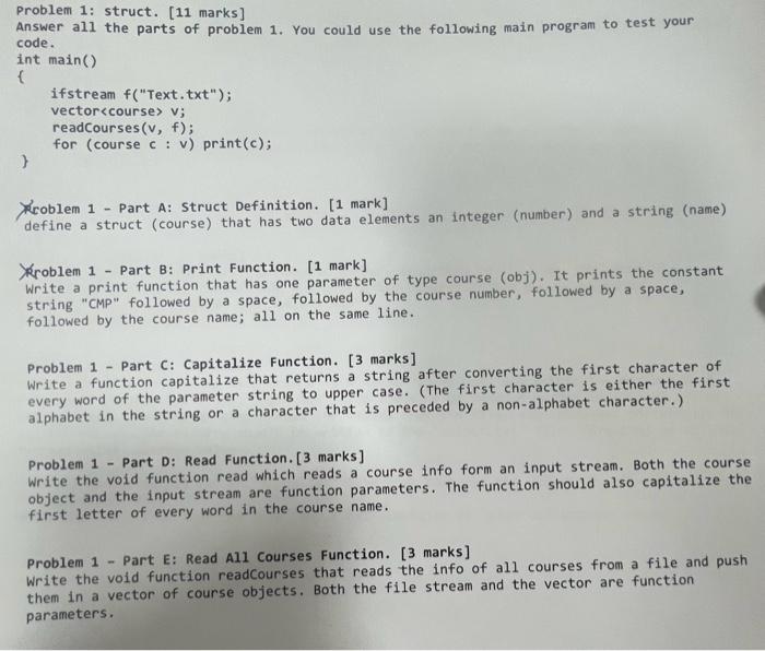 Solved Problem 1: struct. [11 marks] Answer all the parts of | Chegg.com