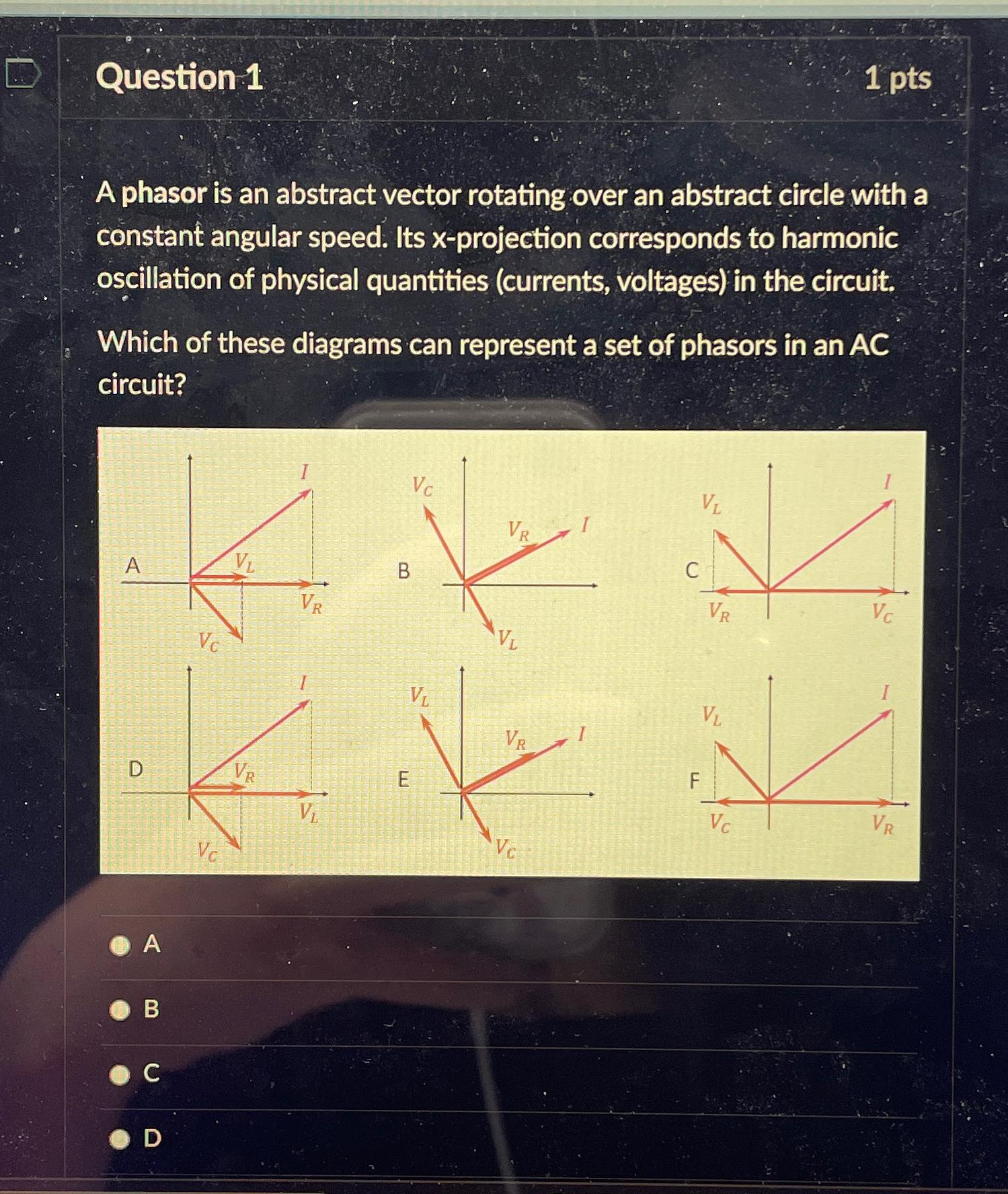 Solved Question 1\\n1pts\\nA phasor is an abstract vector | Chegg.com