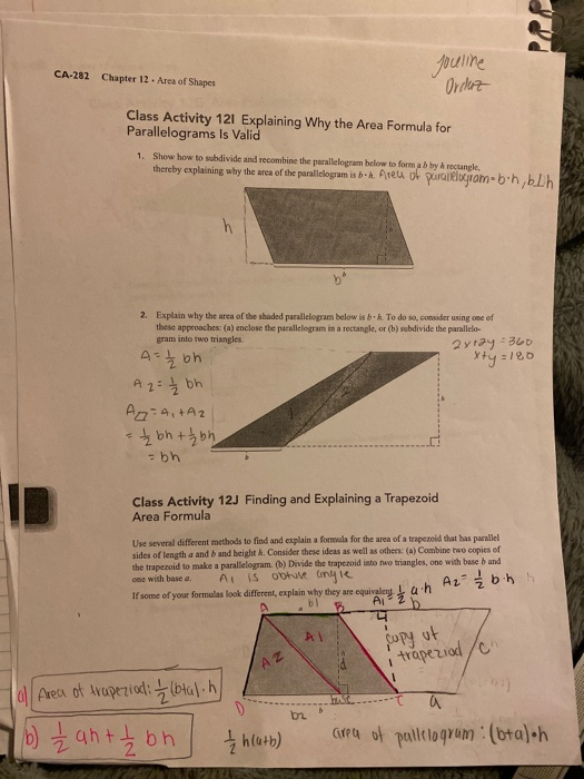 Solved CA-282 Chapter 12 . Area of Shapes youline Orduz | Chegg.com
