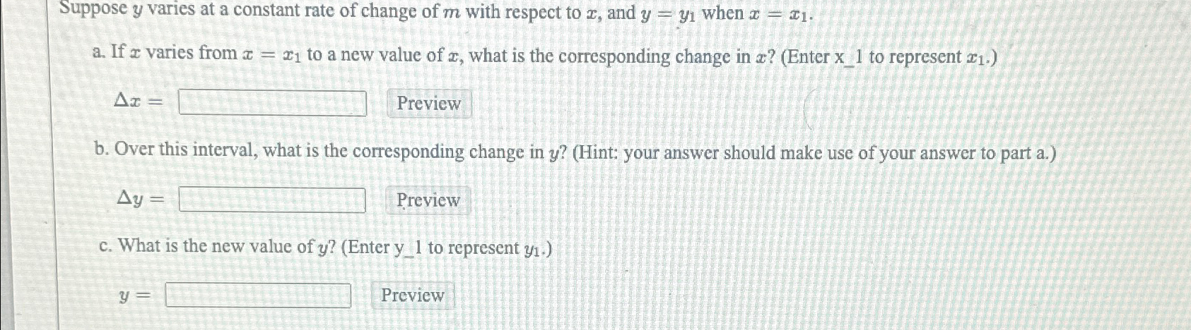 Solved Suppose y ﻿varies at a constant rate of change of m | Chegg.com