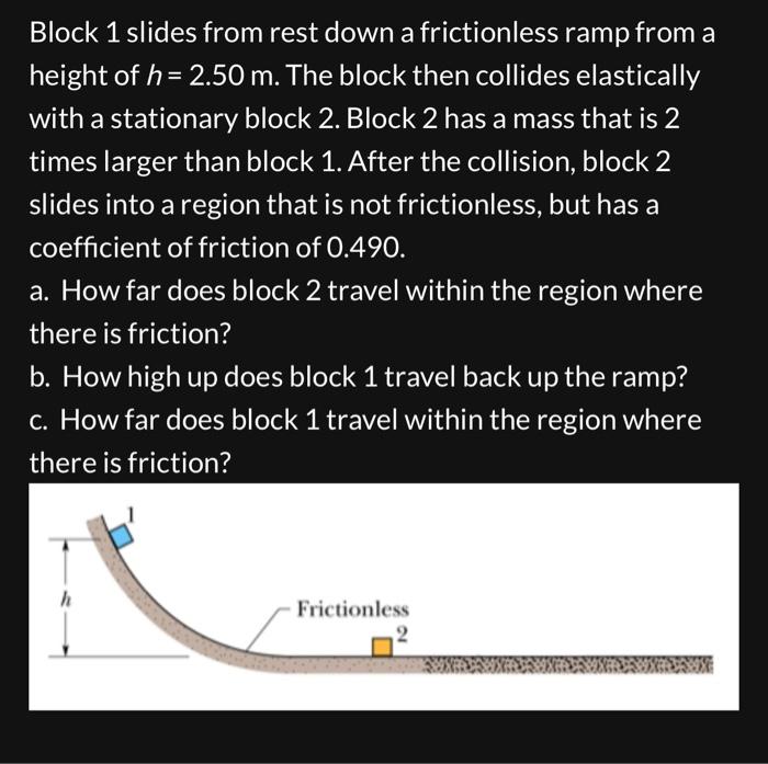 Solved Block 1 slides from rest down a frictionless ramp | Chegg.com