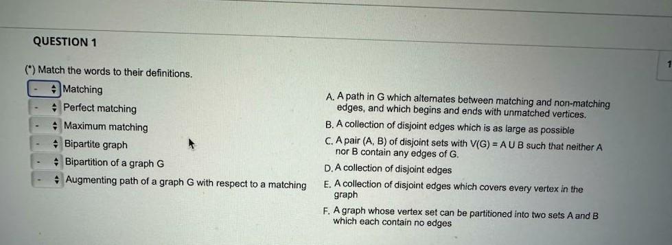 Solved (*) Match the words to their definitions. Matching | Chegg.com