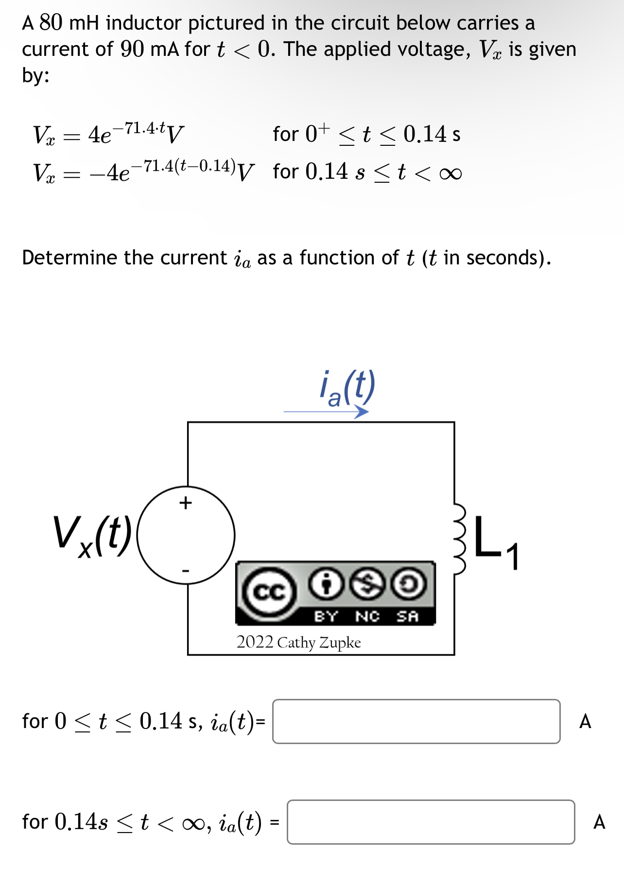Solved A 80mH ﻿inductor pictured in the circuit below | Chegg.com