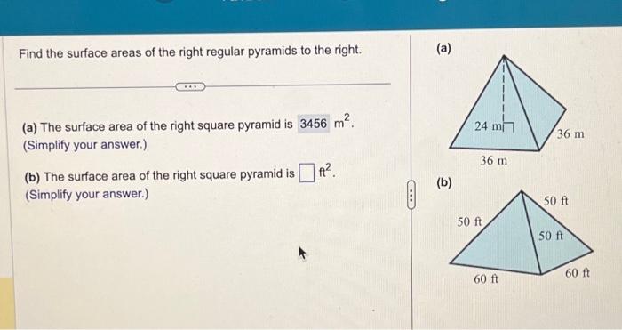 Solved Find the surface areas of the right regular pyramids | Chegg.com