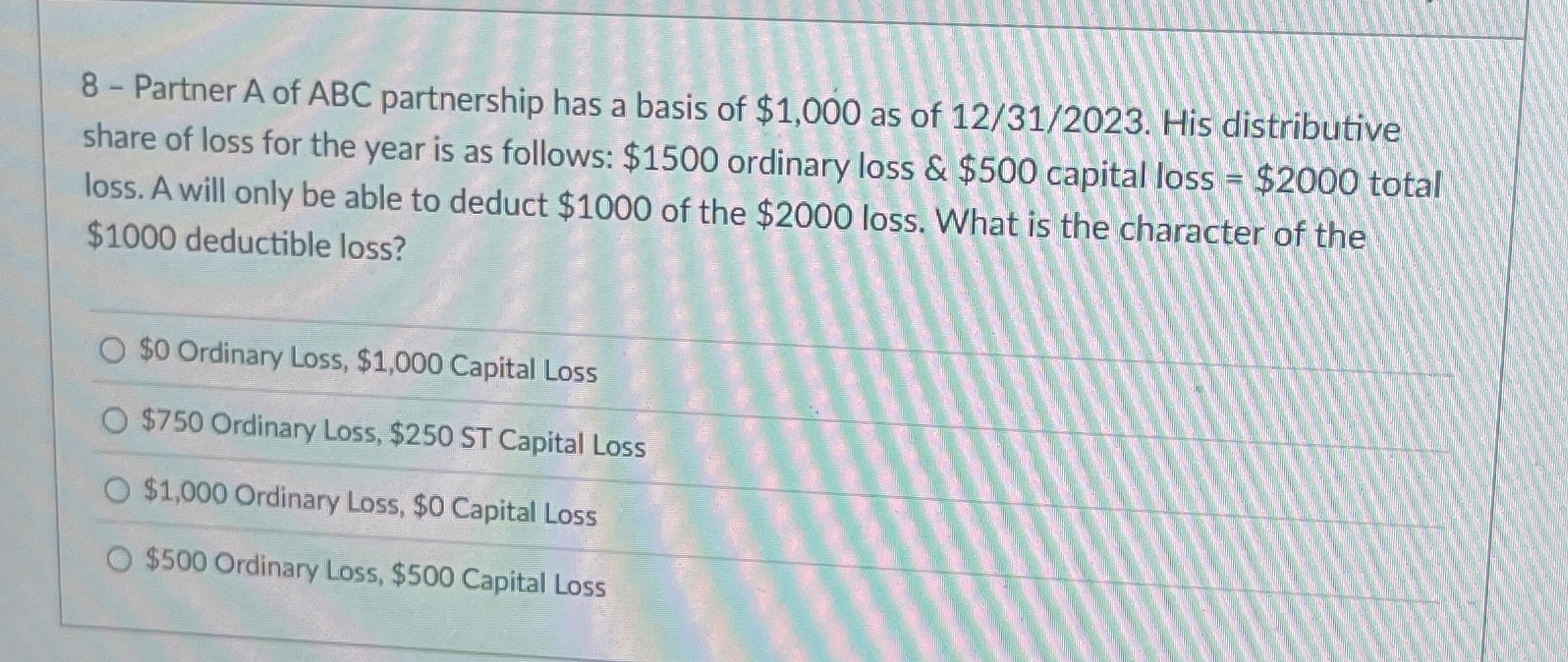 Solved 8 - ﻿Partner A ﻿of ABC partnership has a basis of | Chegg.com