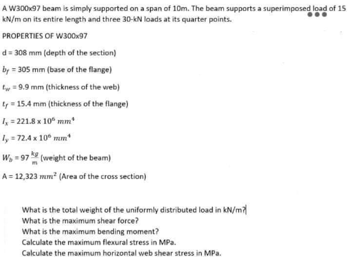 Solved What is the total weight of the uniformly distributed | Chegg.com