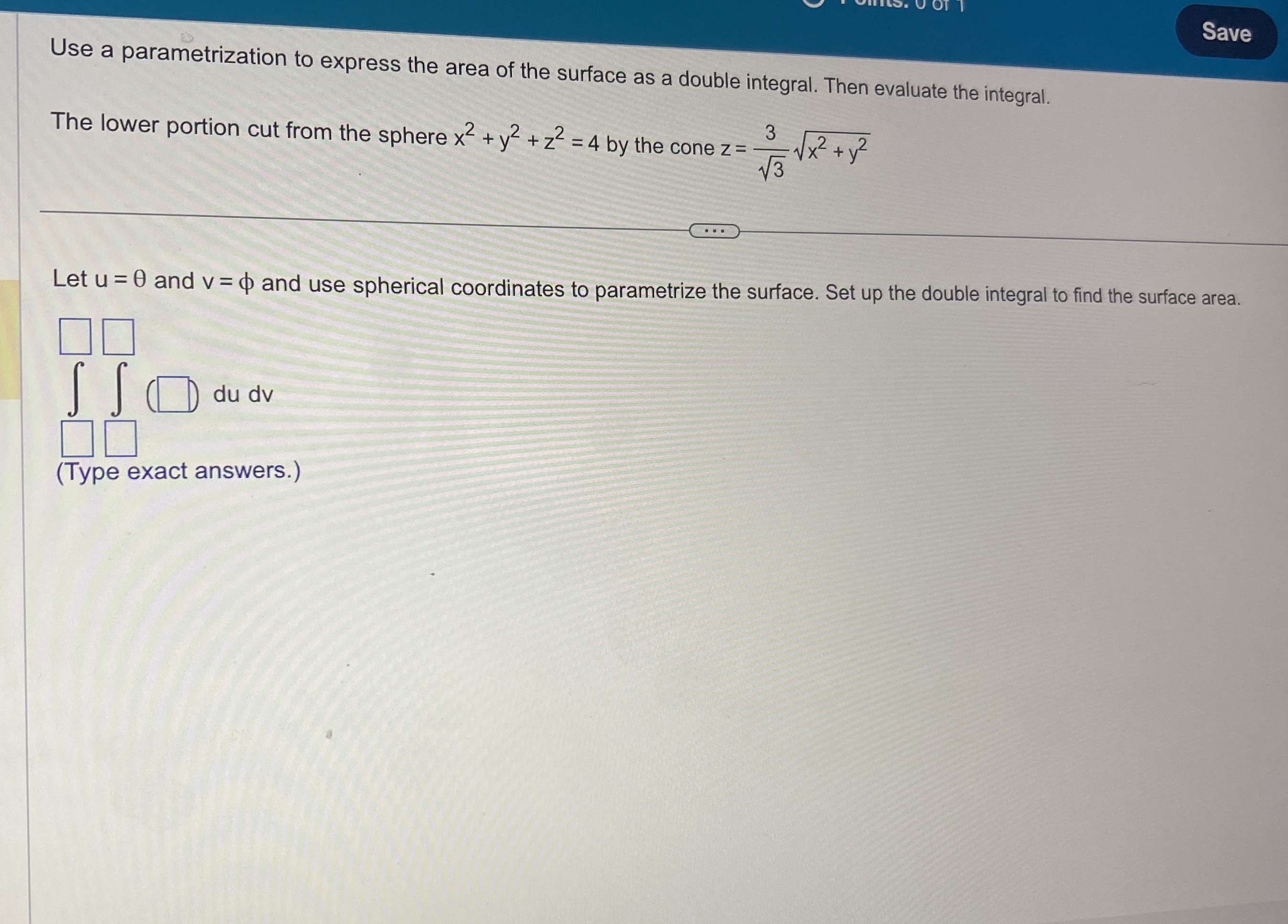 Solved Use a parametrization to express the area of the | Chegg.com