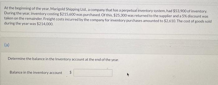 Solved At the beginning of the year, Marigold Shipping Ltd., | Chegg.com