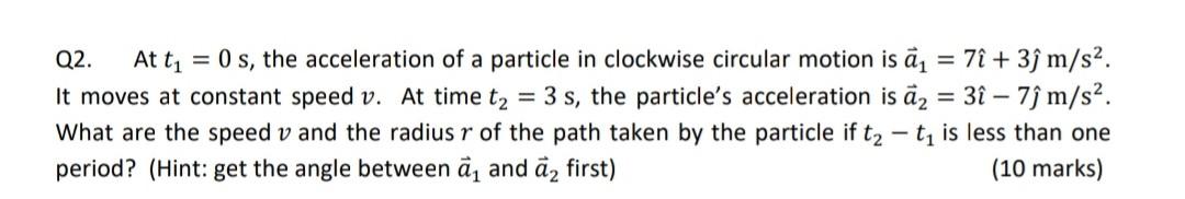 Solved Q2. At t1=0 s, the acceleration of a particle in | Chegg.com